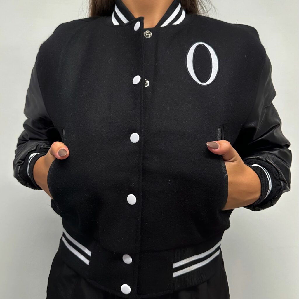 Crop Letterman Jacket Women’s Olympia Black