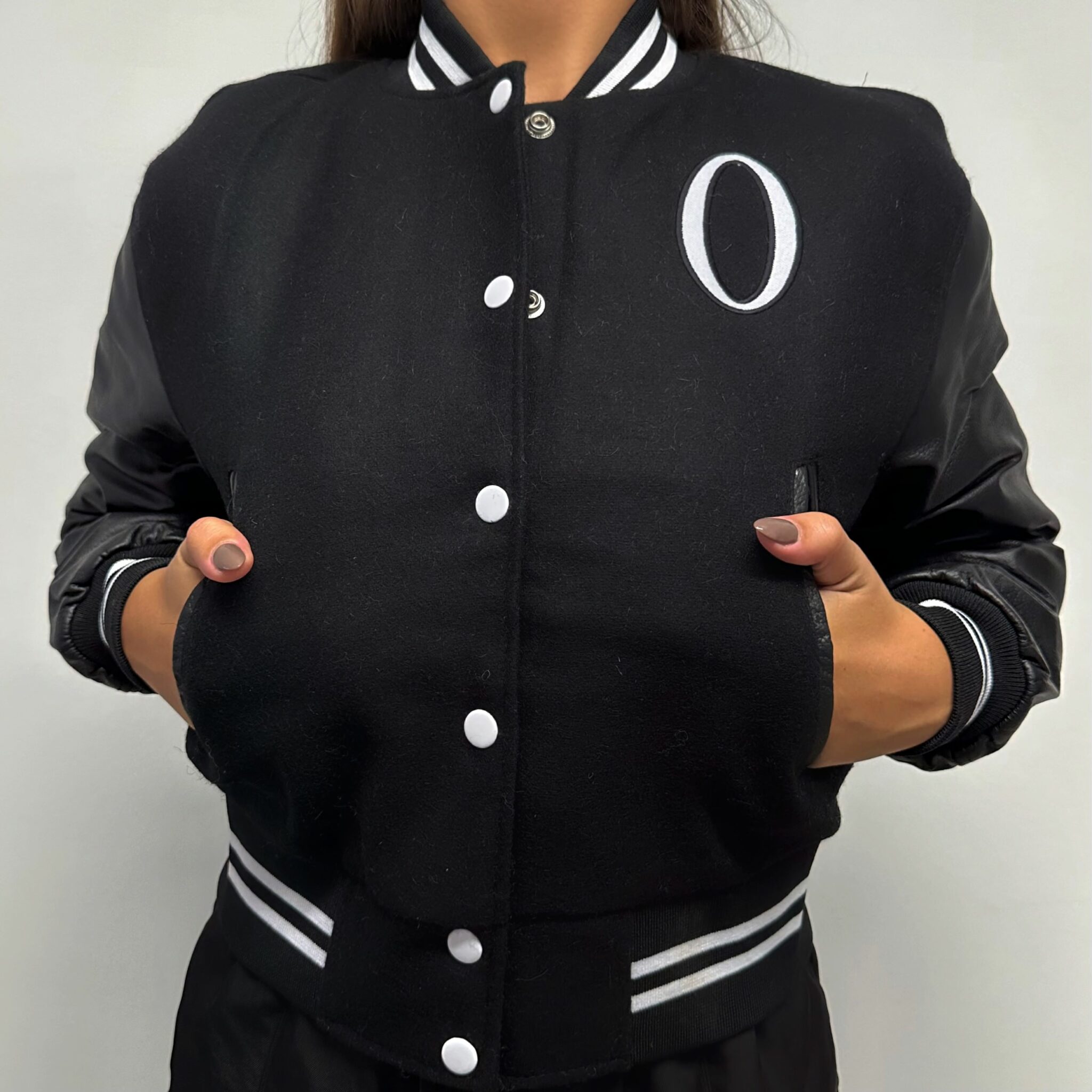 Crop Letterman Jacket Women’s Olympia Black